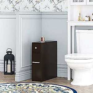 Spirich Home Slim Bathroom Storage Cabinet, Free Standing Toilet Paper Holder, Bathroom Cabinet Slide Out Drawer, Espresso