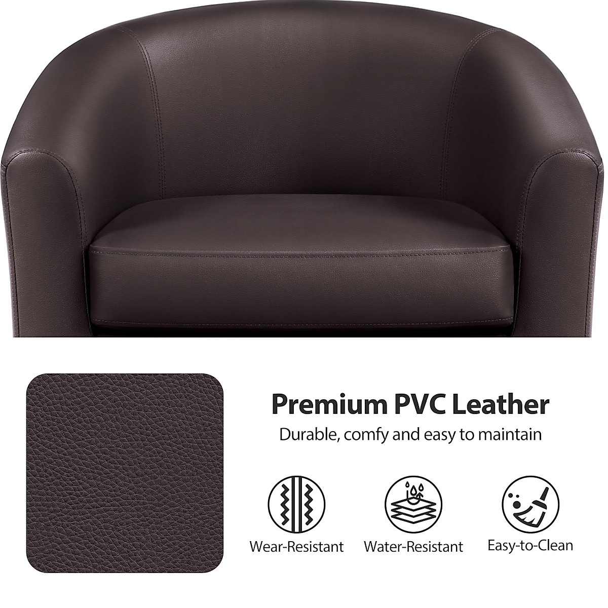 Yaheetech PU Leather Accent Chairs, Modern Barrel Chairs Side Chairs, Comfy Club Chairs with Soft Padded, 2 Chairs for Living Room/Bedroom/Reading Room, Espresso, Set of 2