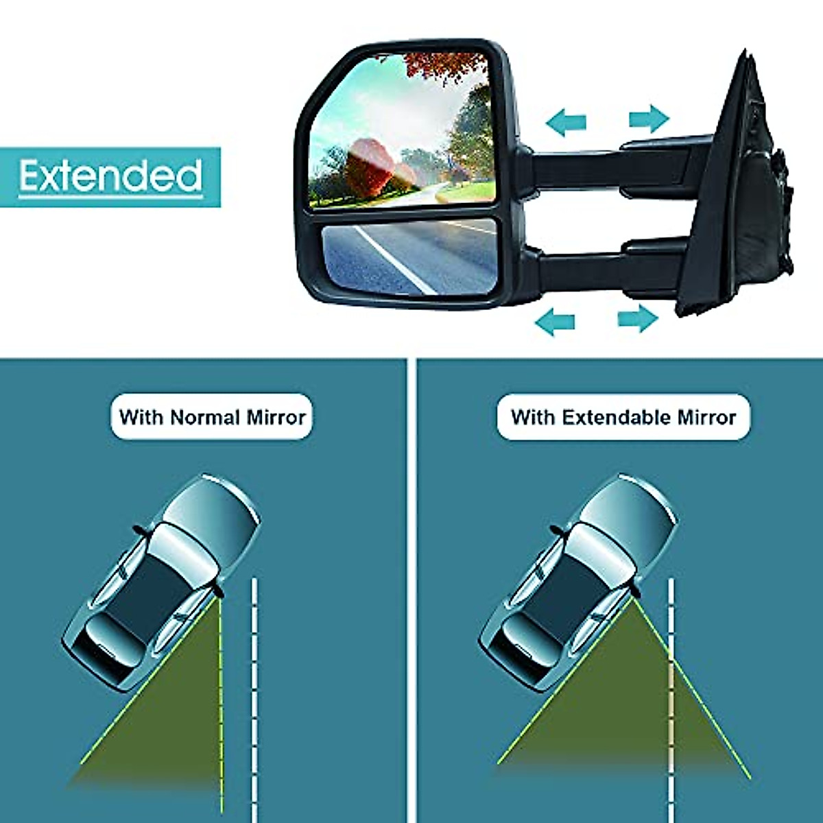 BOOLEE Towing Mirrors fit for 2017 2018 2019 2020 Ford F250 F350 F450 F550 Super Duty Turn Signal Light Temperature Sensor Heated Power Auxiliary Light Black Housing