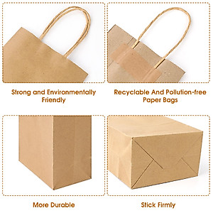 XPCARE 200Pcs Paper Gift Bags 5.25x3.25x8.25'',Gift Wrap Bags with Handles Brown Kraft Paper Bags for Small Business Paper Bags Bulk for Birthday Party Favors Shopping Retail