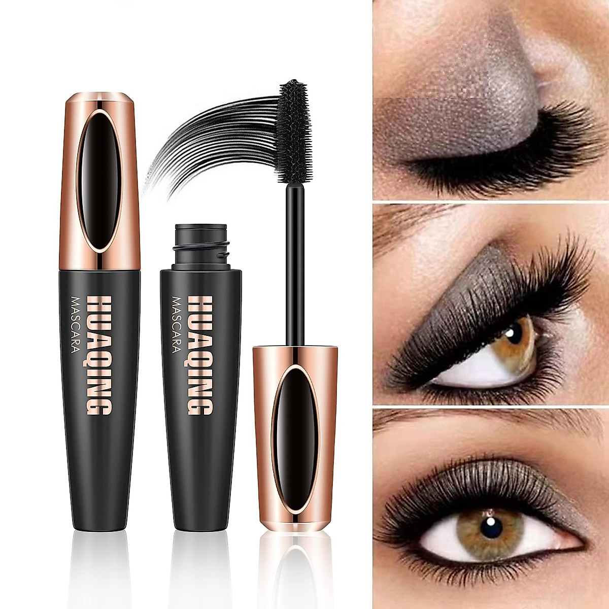 3 Pack HuaQing 5D Voluminous Fiber Mascara,Black Volume and Length Waterproof Smudge-proof Natural No Clumping Smudging Lasting All Day