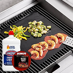 Kingsford Charcoal Lighter Fluid 64Oz with 3Pack NikCatcher Heavy Duty BBQ Grill Mats for Outdoor Grill - Non Stick, Reusable, and Easy to Clean
