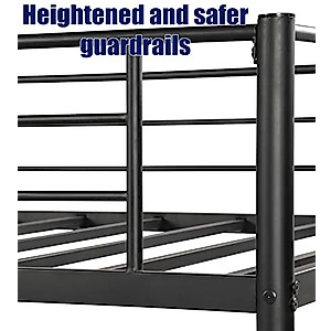 SNIFIT Upgraded Version & Stronger Metal Full XL Over Twin XL Over Queen Triple Bunk Bed, Thickened Reinforced Triple Steel Bunk Bed Frame with Safer Ladder & Guardrail (Faster Assembly) (Black)