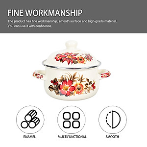 HEMOTON Kitchen Enamel Stockpot with Lid, Retro Cooking Pot, Vintage Floral Stew Bean Simmer Pot with Handle, Safe for Induction Cookers, Gas Stove (Random Style)