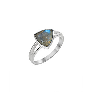 YoTreasure Natural Trillion Shape Labradorite Ring 925 Sterling Silver Jewelry