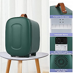 Living Enrichment Mini Fridge, 4L Skincare Fridge, Portable Small Refrigerator Cooler for Skincare, Beverage, Food, Cosmetics, Home, Bedroom, for Christmas Gift - Ever Green