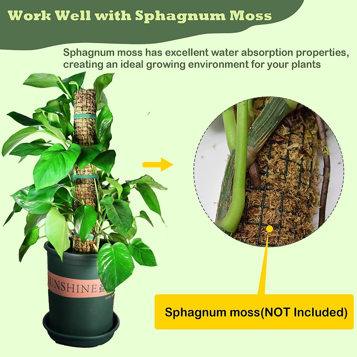 chicarry Moss Pole DIY Kit, Metal Moss Pole for Plants Monstera, 4Pcs 8.3in×3.3ft Steel Moss Pole Mesh with Plier, Cable Ties, Max 7Pcs 23" Sphagnum Moss Pole (13.2FT Wire Mesh with Plier)