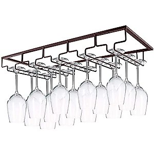Wine Glass Shelf, Upside-down Home Goblet Iron Art Shelf, Wine Glass Hanging Storage Rack(Brown, 5 Rows 1 Pack)
