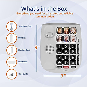 SMPL Hands-Free Dial Photo Memory Corded Phone, One-Touch Dialing, Large Buttons, Flashing Alerts, Durable, Perfect for Seniors, Alzheimer's, Dementia, Hearing Impaired