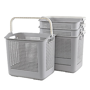Knifefish 35 L 4 Packs Plastic Laundry Basket with Handle, Portable Laundry Hamper for Bathroom Bedroom and College