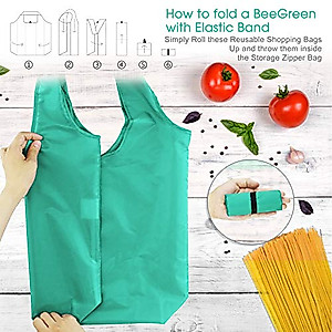 BeeGreen Reusable-Grocery-Bags-Foldable-Machine-Washable-Reusable-Shopping-Bags-Bulk Colorful 10 Pack 50LBS Extra Large Folding Reusable Bags Totes w Zipper Storage Bag Lightweight Polyester Fabric
