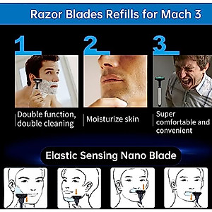 Razor Blades Refills for Mach3, Mens Razor Blades, Turbo Razor Blades Refills for Gillette, with Precision Cut Stainless Steel Blades for Gillette, for Longer Hair Hard to Shave Spots (40Pcs)