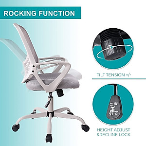 Office Chair, Ergonomic Home Desk Chair Mid Back Mesh Chair Rolling Swivel Computer Chair with Lumbar Support (Office Chair, Light Grey)