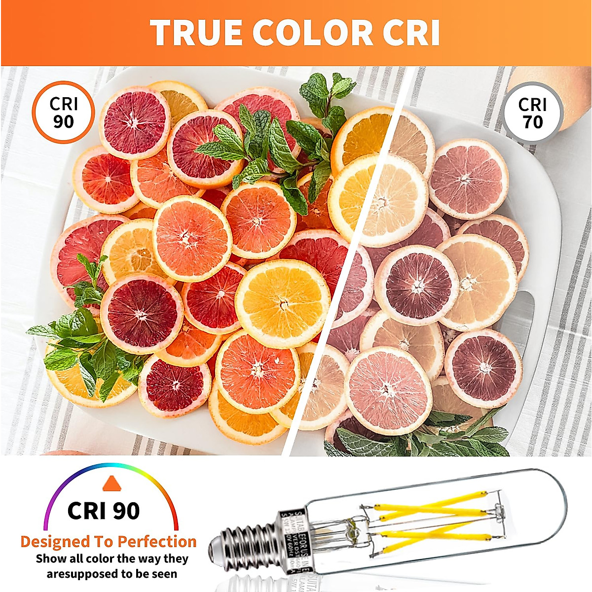 ALAMPEVER 5.5W (60W Equivalent) Dimmable T6 LED Edison Bulbs, E12 Candelabra Base, 5000K Daylight, CRI90, 550LM, Clear Vintage Tubular Bulb, 6-Pack