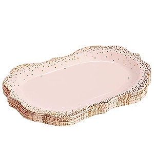 24-Pack Pink Disposable Serving Trays, Gold Foil Polka Dotted Party Platters for Wedding, Birthday, Tea Party, Brunch Decorations, Table Centerpiece, Home Decor (9x13 in)