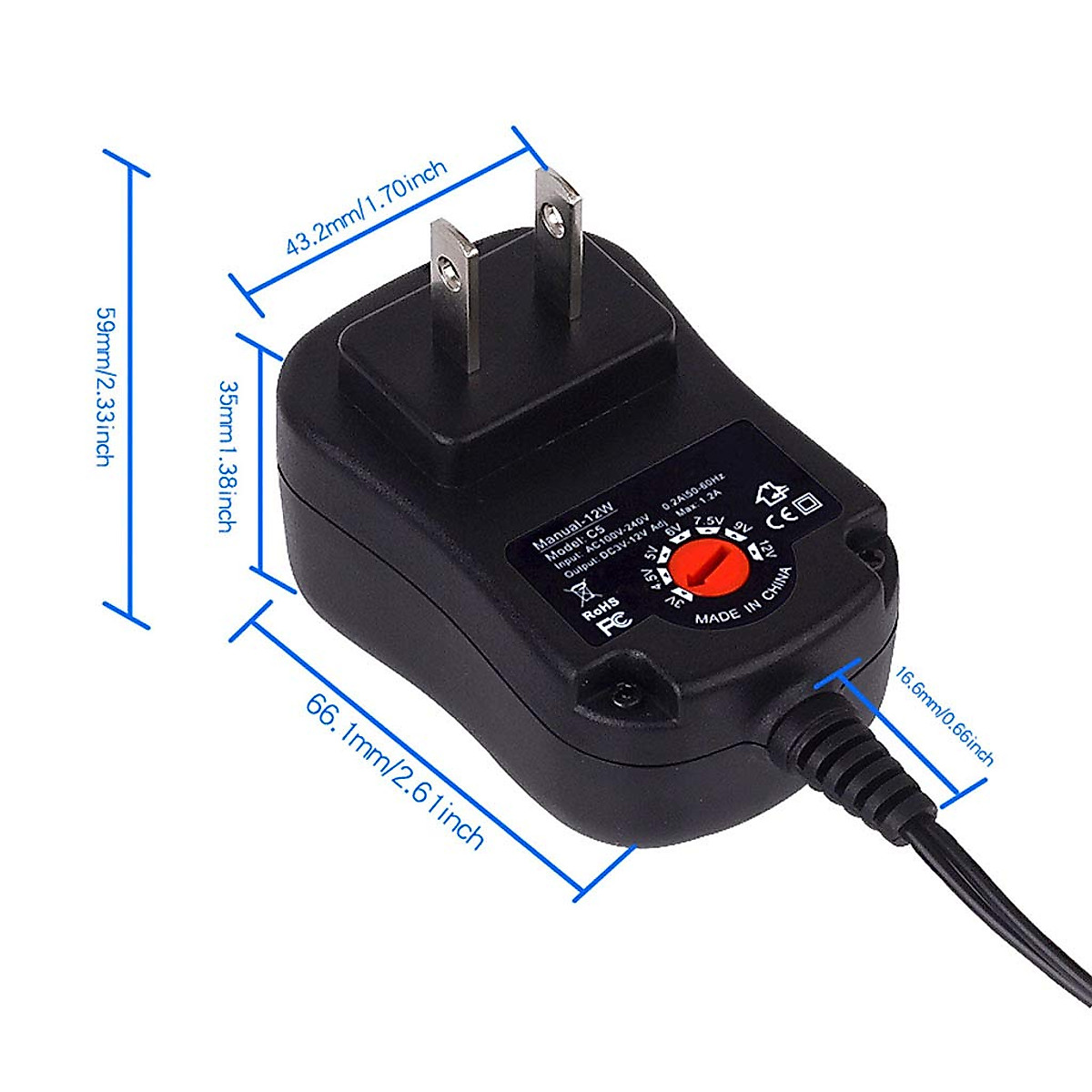 fengchensety Universal Adjustable Voltage 3V 4.5V 6V 9V 12V US Plug Power Supply Adapter Can Replace 2AAA 3AAA 4AAA 6AAA 8AAA 1.5V AAA Battery,LR03 AAA Battery Eliminator