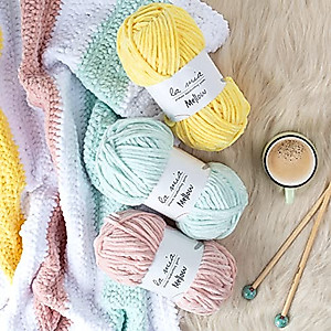 2 Skein La Mia Mellow Velvet Chenille Yarn for Knitting and Crocheting Baby Clothes, Blankets and Accessories, 100% Polyester, 100 gr (3.5 oz) / 115 m (125 Yards), Super Bulky, Blue - 936