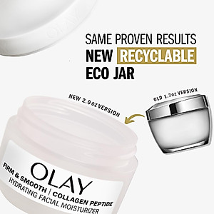 Olay Firm & Smooth Collagen Peptide Face Moisturizer, 2 oz Fragrance Free Firming Face Cream for Hydration and Skin Renewal, Recyclable Eco Jar Packaging