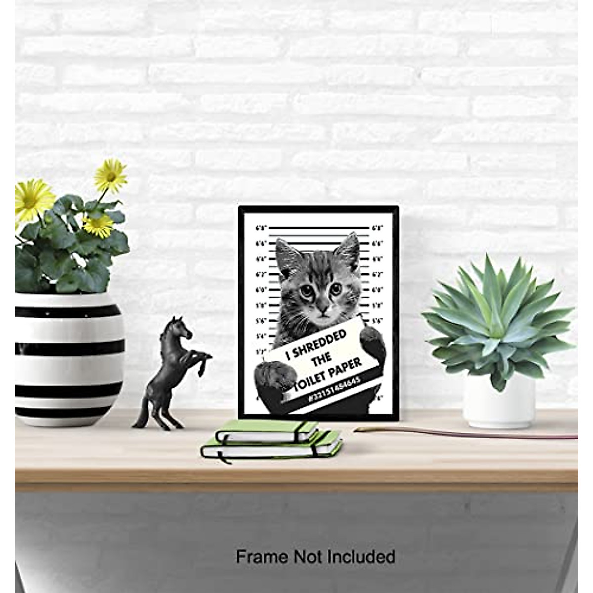 Funny Cat Bathroom Wall Art Decor - 8x10 Humorous Mugshot Home Decoration Poster for Restroom, Guest Bath, Powder Room - Gag Gift for Cat Lovers - Cute Picture Photo Print