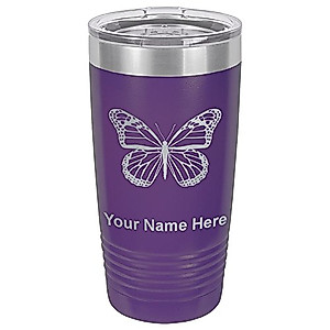LaserGram 20oz Vacuum Insulated Tumbler Mug, Monarch Butterfly, Personalized Engraving Included (Dark Purple)