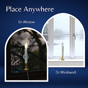 4E's Novelty 4 Pack Dusk to Dawn Electric Candles for Windows with Auto Sensor, and Plug in, Flameless Candles with Suction Cup Holder & Extra Bulb, Christmas Window Candles Bulk