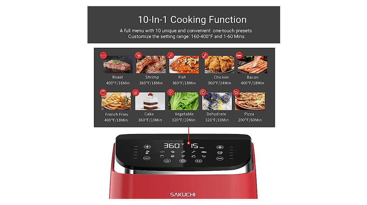 Large 5.8 Qt Air Fryer with 10 Cooking Programs and Touch Screen
