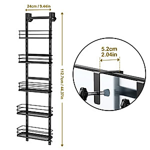 Vetacsion 44.37 inch Height 5 Tier Adjustable Over door Shower Shelf,Hanging Bath Oragnizer with 4 Hook,4 Suction,Metal Black