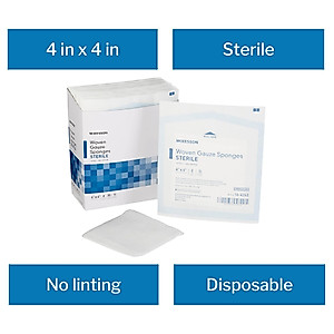 McKesson Woven Gauze Sponges, Sterile, 12-Ply, 100% Cotton, 4 in x 4 in, 2 per Pack, 25 Packs, 50 Total