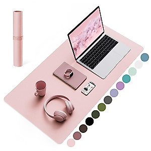 Non-Slip Desk Pad,Mouse Pad,Waterproof PVC Leather Desk Table Protector,Ultra Thin Large Desk Blotter, Easy Clean Laptop Desk Writing Mat for Office Work/Home/Decor(Pink, 31.5" x 15.7")