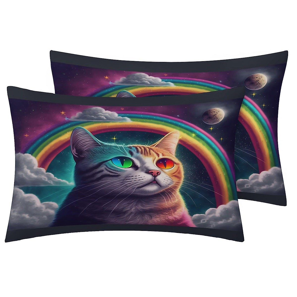 Cat Sheets Full Size, Rainbow Bed Sheets, Patterned Bedding Sheets & Pillowcases 4 Piece Set - Soft Microfiber Deep Pocket Fitted Sheet & Flat Sheet & 2 Pillow Cases 3Q&-184