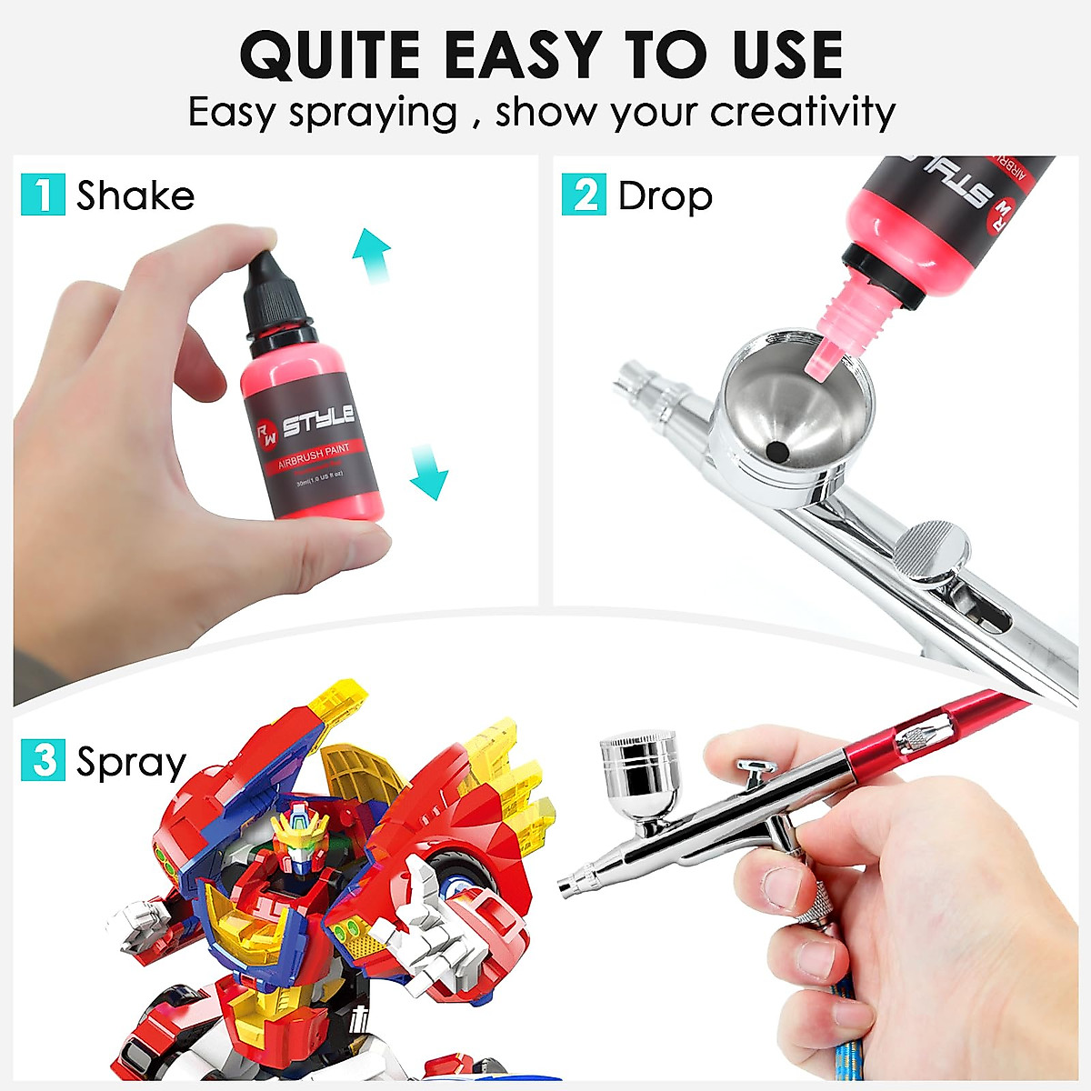 rhinowisdom Airbrush Paint - 24 Colors Airbrush Paint Set 1fl oz, Opaque & Brilliant Colors, Leather & Shoe Acrylic Air brush Paint Kit Ready to Spray Water Based for Artists Beginners Hobbyist…