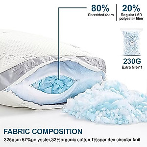 Luxe Linen Standard Pillows Set of 2, Shredded Memory Foam Pillows, Adjustable Bed Pillow for Sleeping, 18"x26"Organic Cotton Bed Pillows for Side, Back, Stomach Sleepers