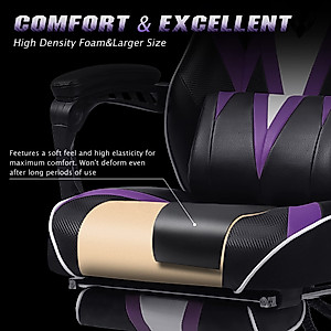 Zeanus Gaming Chair for Adults Purple Gaming Chairs Reclining Computer Chair with Footrest for Heavy People Gamer Chair with Massage Ergonomic PC Gaming Chair Racing Chair for Gaming Big and Tall