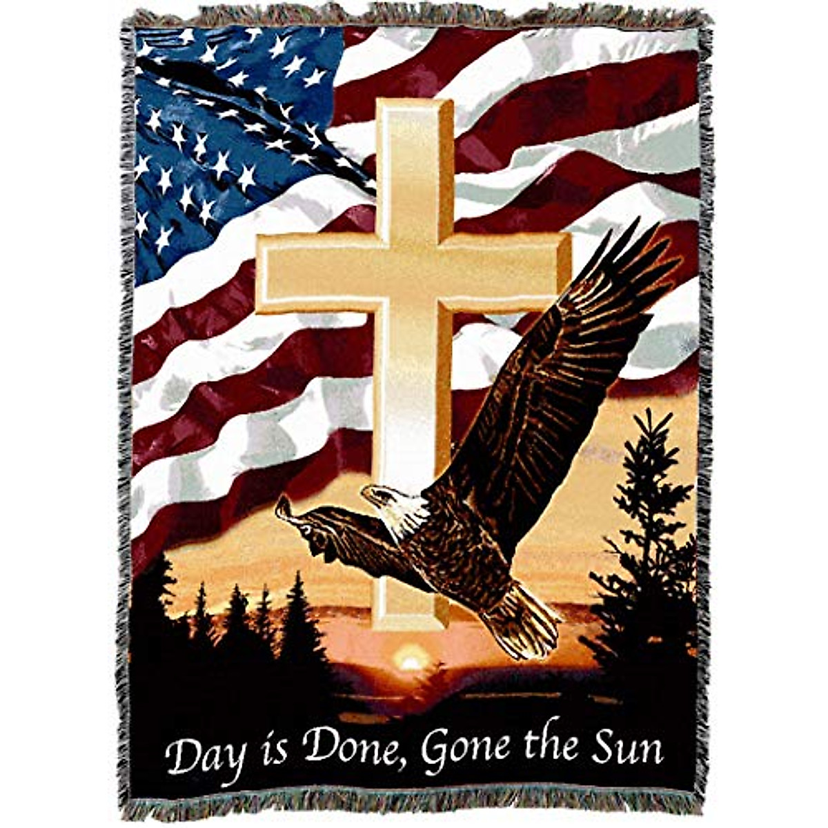Pure Country Weavers Day is Done Gone The Sun Blanket Cross Eagle Flag - Sympathy Bereavement Gift Tapestry Throw Woven from Cotton - Made in The USA (72x54)