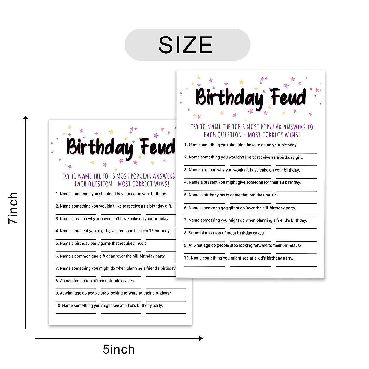 Adult Birthday Party Game, Birthday Feud Birthday Game Cards, Adult Birthday Party Game, Fun Novelty Cards for Birthday, Birthday Party Supplies Game Idea, 5 * 7 inches