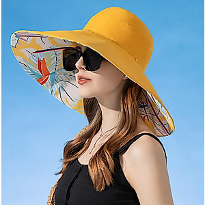 Super Wide Brim Sun Hat for Women Packable Reversible Double-Side-Wear Hats UV Protection Summer Beach Bucket Cap Black