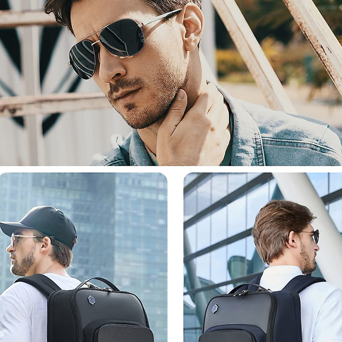 VCXN Rearview Spy Sunglasses,UV Glasess Rear View Eyeglasses for Cyclists,Commuters,Rowers,Bikers, Black, Large