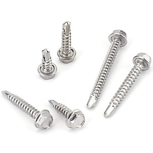 Suwimut 500 Pieces 410 Stainless Steel #8 Self Tapping Sheet Metal Tek Screws Assortment, Hex Washer Head Assorted Screws with Drill Point, Self Driller