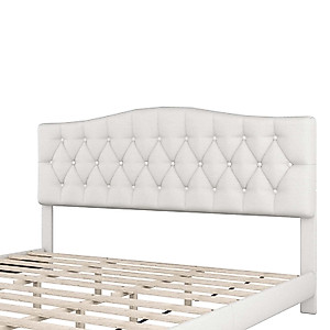 King Size Upholstered Platform Bed Frame with Saddle Curved Headboard and Diamond Tufted Details, Wooden Slats Support, No Box Spring Needed for Boys Girls Teens Adults, Under Bed Storage (King)