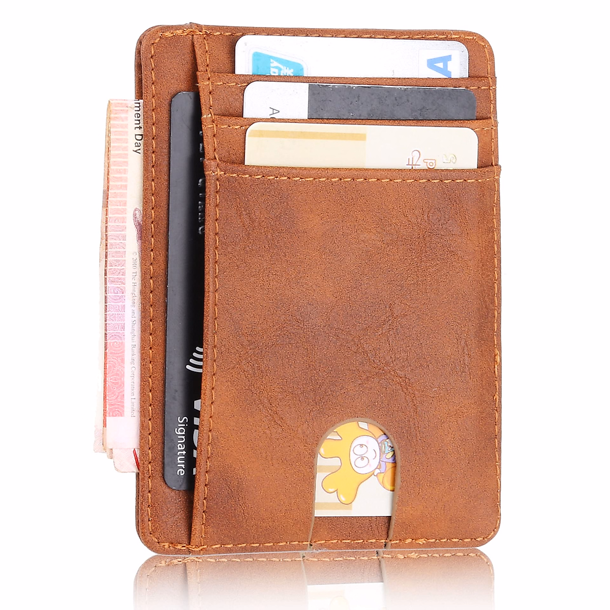 Credit Card Holder Slim Wallet RFID Blocking Leather Minimalist Wallet with ID Window for Men Women Ladies Wallet (Brown)