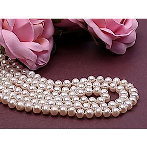 Womens 3-row 8-9mm Flatly-round Freshwater Cultured Pearl Necklace 16"