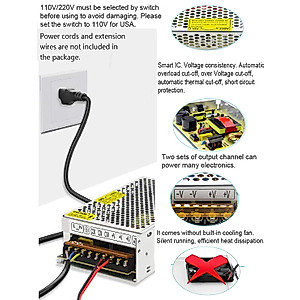12V 15A 180W Power Supply Transformer Regulated Switch Power Adapter AC 110V 220V to DC 12 Volt 15amp 10A 9A 8A 7A 6A 5A 1A Converter LED Driver 2 Output Ports for LED Light 3D Printer CCTV Camera…