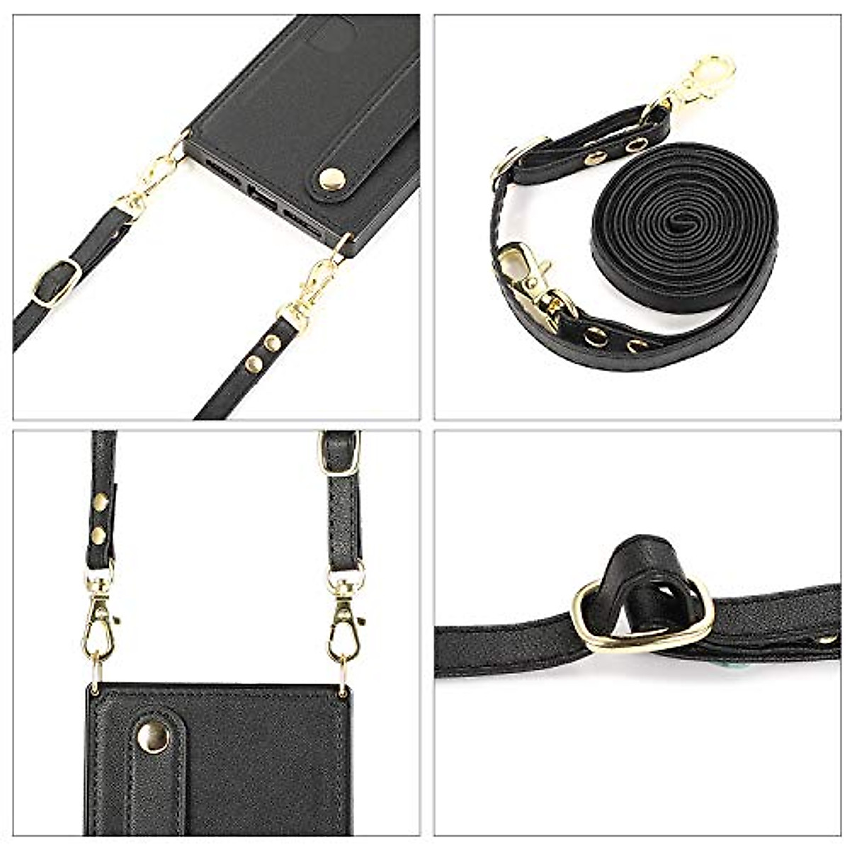 CCSmall for iPhone 13 Mini Wallet Case for Women,Removable Adjustable Strap Crossbody Card Holders Cover Neck Strap Lanyard Purse Shoulder Strap Kickstand Purse Case for iPhone 13 Mini KB Black