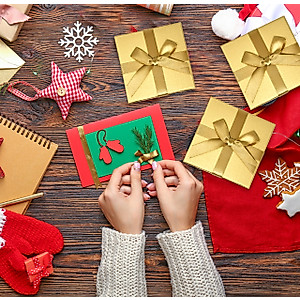 Gold Christmas Card Gift Box Holder with Bows Pack of 6 Holiday Gifts Greeting Cards Present Wrap Square Boxes Cash Money Holders Party Favor Decor for Wedding Xmas Party Supplies Decorations