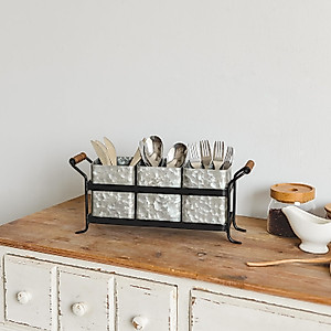 NIKKY HOME Farmhouse 3 Compartment Galvanized Silverware Caddy Cutlery Organizer Kitchen Countertop Flatware Holder for Utensil, Spoons, Knives, Forks