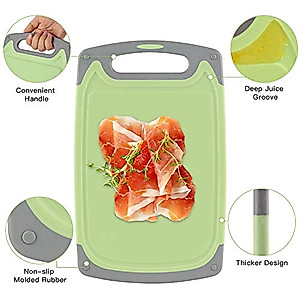 Cutting Boards for Kitchen, Plastic Chopping Board Set of 4 with Non-Slip Feet and Deep Drip Juice Groove, Easy Grip Handle, Dishwasher Safe, BPA Free, Non-porous(Green/Gray)