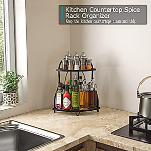 Tamomic 2 Tier Corner Bathroom Sink Organizer Countertop Shelves,Vanity Organizer Trays Shelf Storage with Decor Butterfly,Black