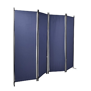 Room Divider Folding 4 Panels Privacy Screens Room Decor Freestanding Blue for Home Office Dorm Decor Accents Furniture Portable Freestanding Steel Frame