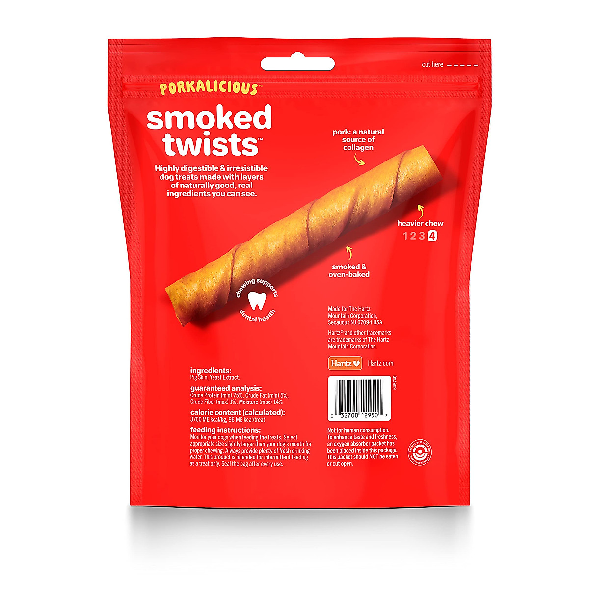 Hartz Oinkies Porkalicious Smoked Pig Skin Twists Dog Treats, 40 Count