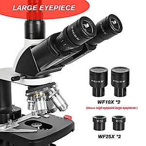 HSL Compound Trinocular Microscope Professional,40x-2500x Biological Microscopes for Adults Laboratory,Micro Scope microscopepio 1000x 400X LED WF10x and WF25x eyepieces Abbe Condenser